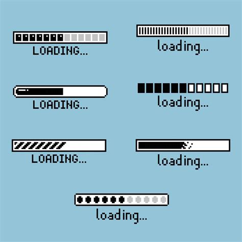 Collection Set Of Retro Game 8bit Pixel Art Loading Process Progress