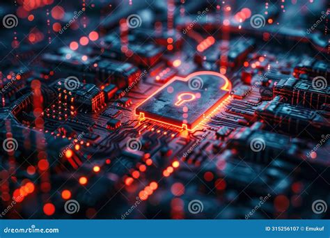 Cybersecurity Concept On Glowing Circuit Board Stock Image Image Of