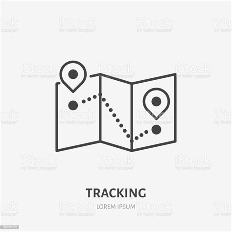 플랫 라인 아이콘을 추적 기호 위치 핀 지도 배달 화물 서비스에 대 한 얇은 선형 로고 가까운에 대한 스톡 벡터 아트 및 기타 이미지 Istock