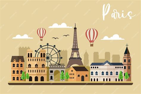 El Concepto De Horizonte De París Ilustración Vectorial Plana Viaje A
