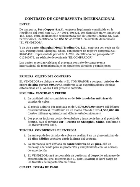 Contrato De Compraventa De Cobre Pdf