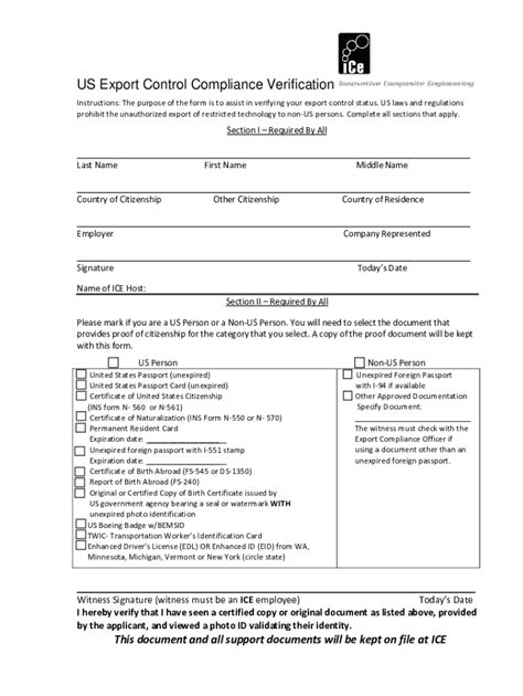 Fillable Online Export Control Compliance Verification Form Fill