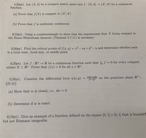 solved 1 20pt let x d be a compact metric space and f