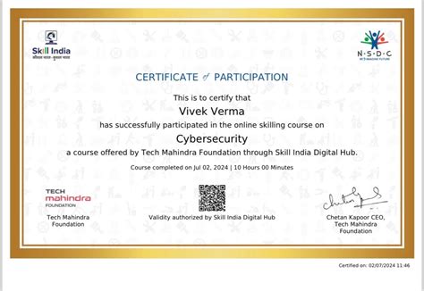 Vivek Verma On Linkedin Excited To Share That Ive Earned My Cybersecurity Course Certificate