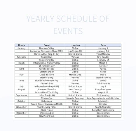 Free Program Schedule Templates For Google Sheets And Microsoft Excel Slidesdocs