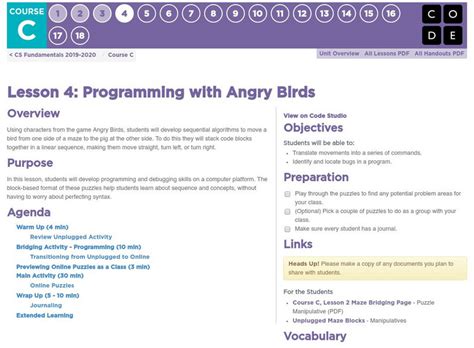 Cs Fundamentals Programming With Angry Birds Lesson Plan For