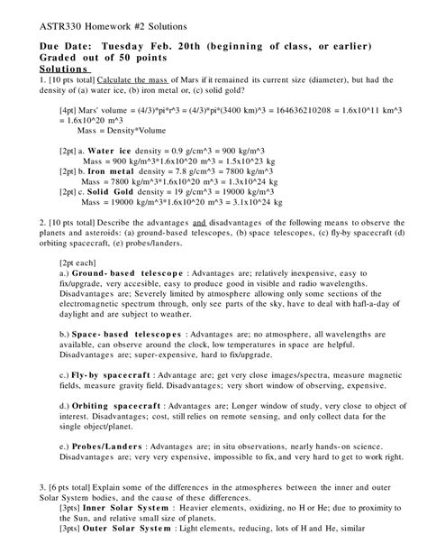 Homework 2 Solutions Solar System Astronomy Astr 330 Docsity