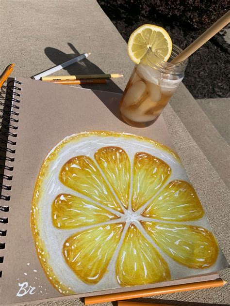 Lemon Slice Drawing With Colored Pencils