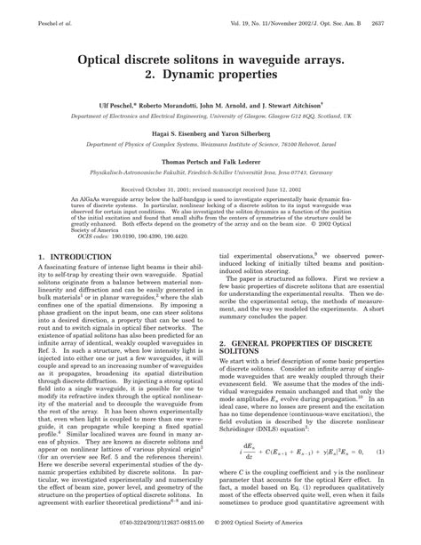 pdf optical discrete solitons in waveguide arrays 2 dynamic properties