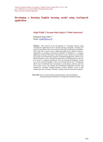 View Of Developing A Listening English Learning Model Using Text2speech Application