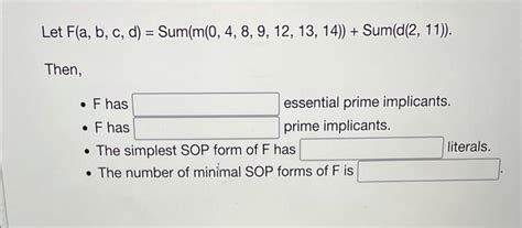 Solved Let F A B C D Sum M 0 4 8 9 12 13 14 Sum D 2 11
