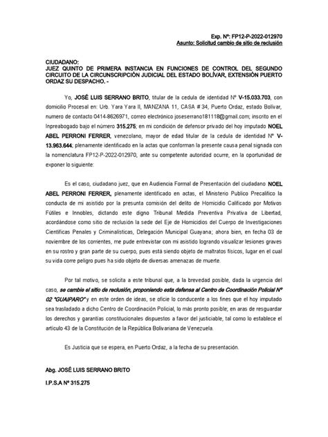 Solicitud Cambio De Sitio De Reclusion Pdf Ley Pública Gobierno