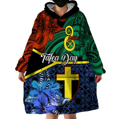 Tafea Day Wearable Blanket Hoodie Vanuatu Sand Drawing With Polynesian