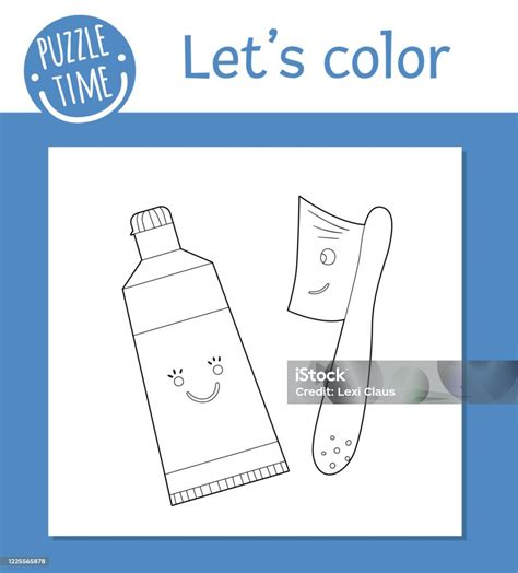 귀여운 가와이이 칫솔과 치약 벡터 색칠 페이지 재미있는 치아 케어 문자입니다 어린이를위한 치과 테마 윤곽 클립 아트 흰색 배경에 격리 된 입 위생 그림입니다 치과 의사에