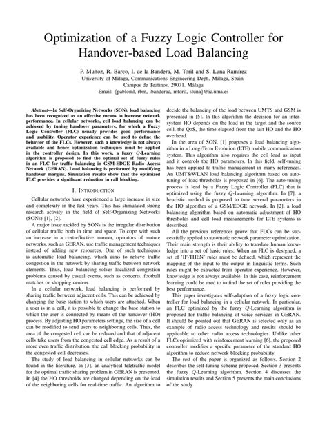 PDF Optimization Of A Fuzzy Logic Controller For Handover Based Load