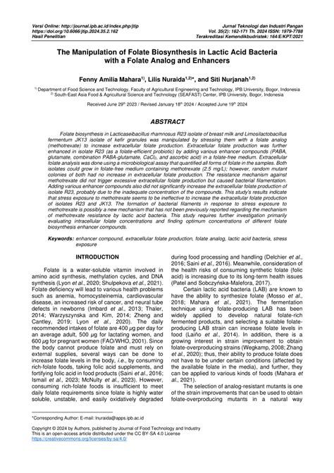 Pdf The Manipulation Of Folate Biosynthesis In Lactic Acid Bacteria With A Folate Analog And