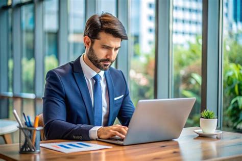 Businessman Using Laptop Computer Analyzing Sales Data And Financial
