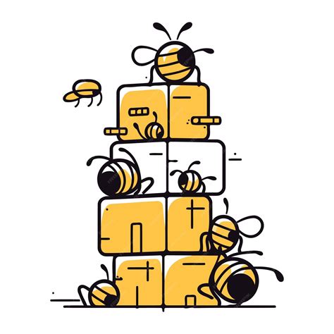 Premium Vector Honeybee And Bee Building A Pyramid Of Boxes Vector