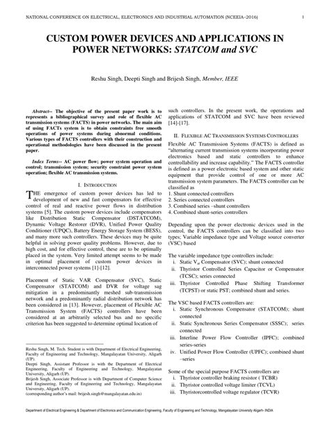 Pdf Custom Power Devices And Applications In Power Networks Statcom And Svc