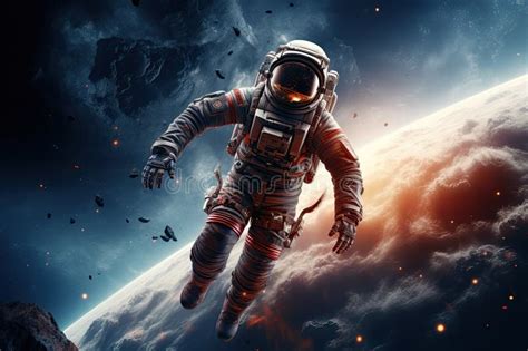 Astronaut In A Spacesuit In Outer Space Astronaut In Outer Space Close Up Stock Illustration