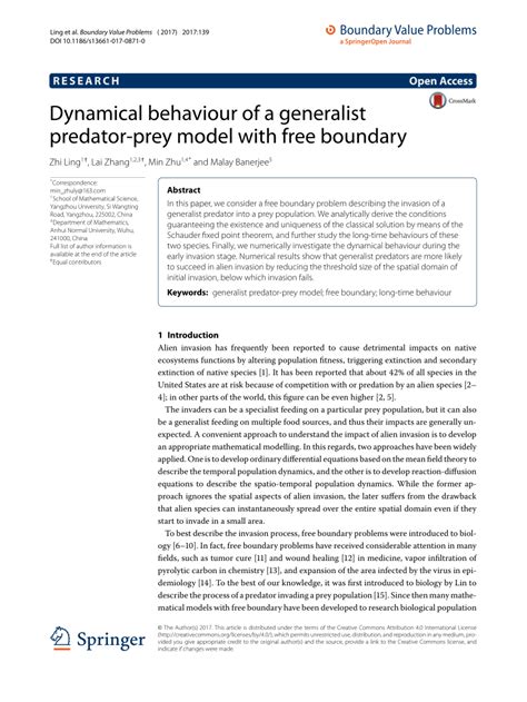 Pdf Dynamical Behaviour Of A Generalist Predator Prey Model With Free Boundary