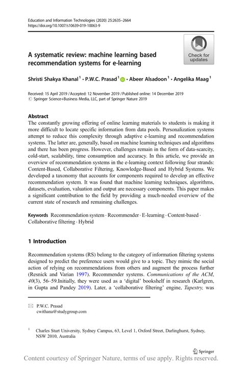 A Systematic Review Machine Learning Based Recommendation Systems For