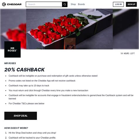 Mr Roses 20 Cashback Cheddar Ozbargain