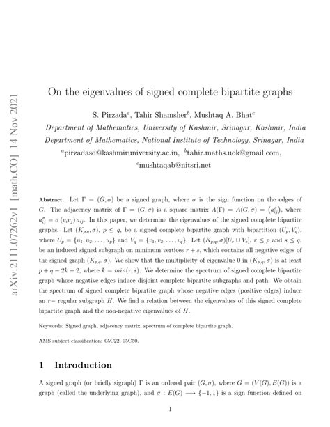 Pdf On The Eigenvalues Of Signed Complete Bipartite Graphs