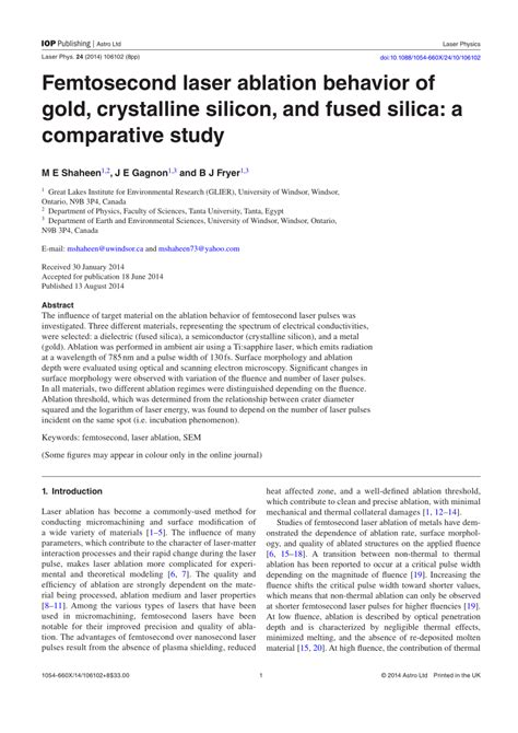 Pdf Femtosecond Laser Ablation Behavior Of Gold Crystalline Silicon And Fused Silica A