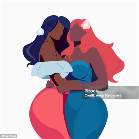 Dua Gadis Kulit Putih Hitam Wanita Memeluk Pacar Teman Gay Lesbian