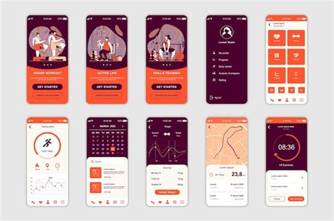 Premium Vector Fitness Concept Screens Set For Mobile App Template Ui