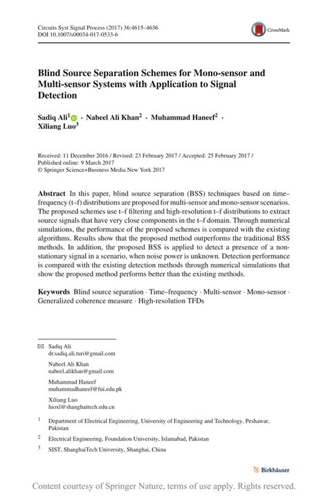 Blind Source Separation Schemes For Mono Sensor And Multi Sensor Systems With Application To