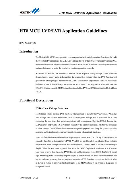 Holtek Ht8 Mcu Lvdlvr Application Guidelines Low Voltage Detection