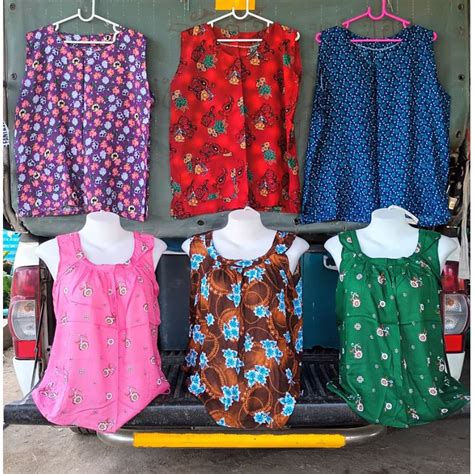 เสื้อคอกระเช้าแขนกุดคนแก่แม่บ้านเป็นเนื้อผ้าเมมเบิร์ดคุณย่าคุณยายคุณพี่คุณนายใส่สบายมีกระเป๋า