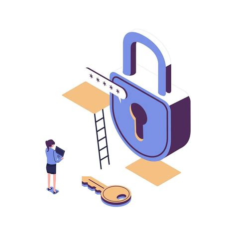 Closed Lock With Key Concept Of Data Protection Flat Vector Isometric Illustration