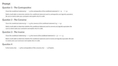 Solved Prompt Question 1 The Contrapositive Given The