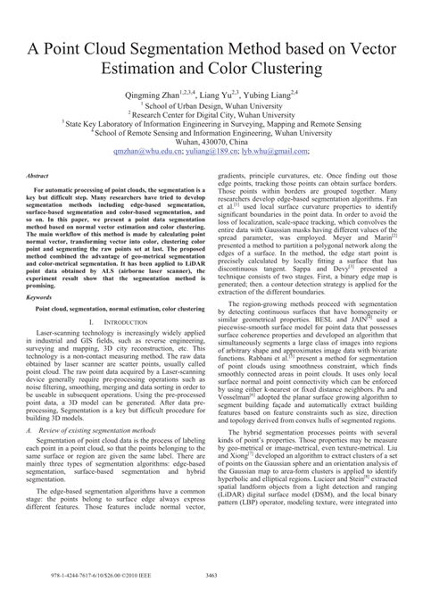 Pdf A Point Cloud Segmentation Method Based On Vector Estimation And Color Clustering