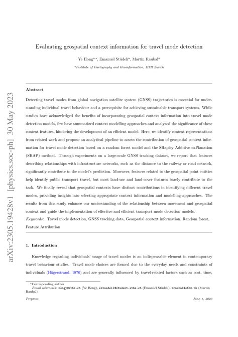 Pdf Evaluating Geospatial Context Information For Travel Mode Detection