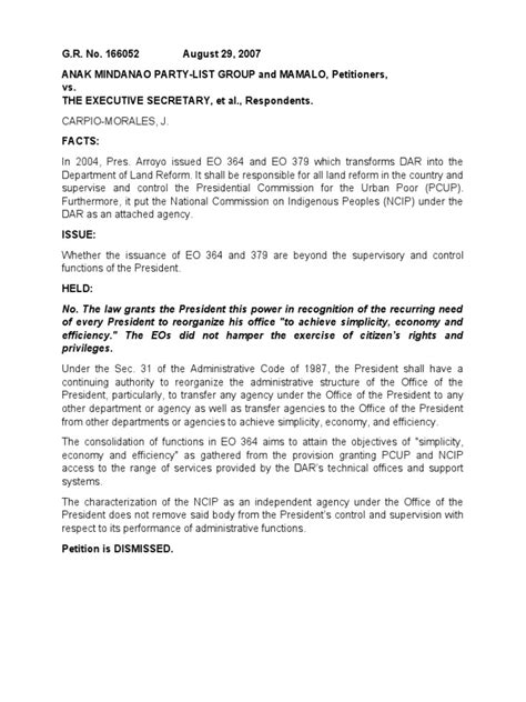 Eo 364 And 379 Presidential Authority Upheld Pdf Business