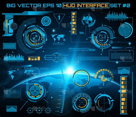 摘要未来 概念向量面向未来的蓝色虚拟图形触摸用户界面hud 对于基于黑色背景、技术、在线设计、业务、 花瓣网