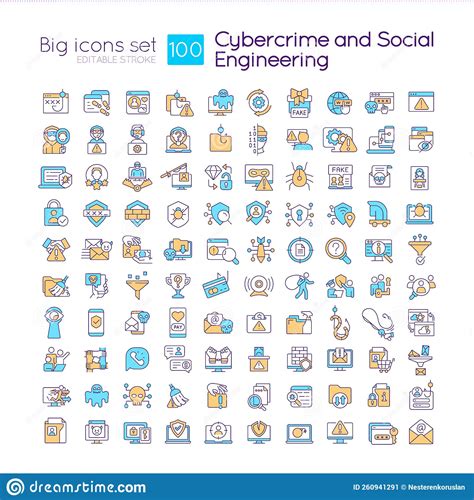 Cybercrime And Social Engineering Rgb Color Icons Set Stock Vector