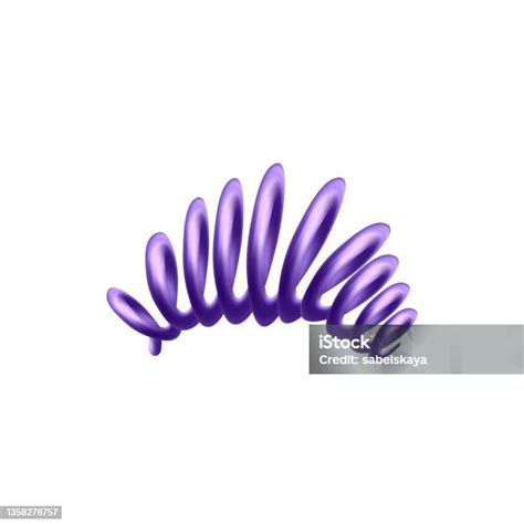 확장 된 플라스틱 또는 고무 스프링 3d 벡터 개체 보라색 고무 나선형 와이어 코드 전화 같은 현실적인 3d 모델 3차원 형태에
