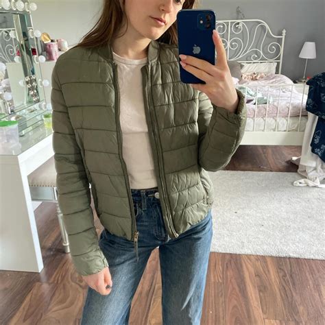 Bershka Green Bomber Jacket Size S Depop