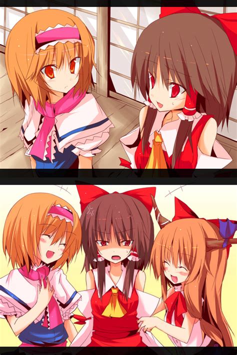 Hakurei Reimu Alice Margatroid Ibuki Suika Reu Hinase And More Touhou And More Drawn