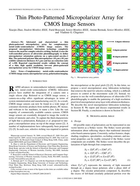Pdf Thin Photo Patterned Micropolarizer Array For Cmos Image Sensors