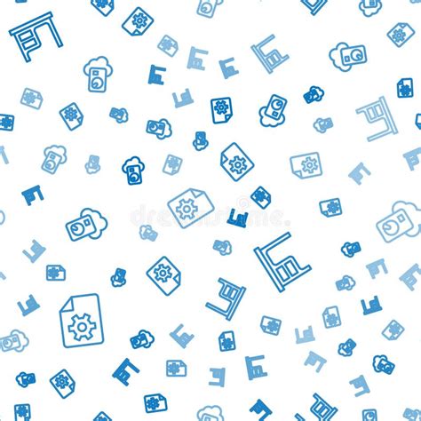 Set Line Document Settings Office Desk And Cloud Database On Seamless Pattern Vector Stock