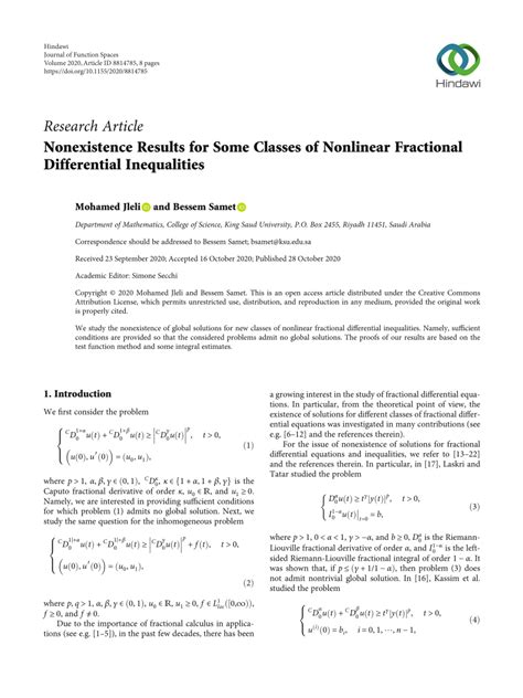 Pdf Nonexistence Results For Some Classes Of Nonlinear Fractional Differential Inequalities
