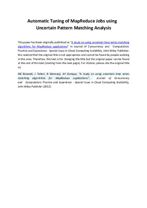 Pdf Automatic Tuning Of Mapreduce Jobs Using Uncertain Pattern