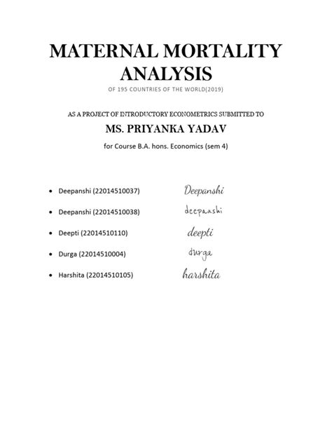 Econometrics Project Maternal Mortality Analysis Pdf Dependent And Independent Variables