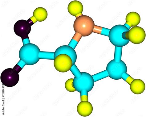 Proline Molecular Structure Isolated On White Stock Illustration Adobe Stock